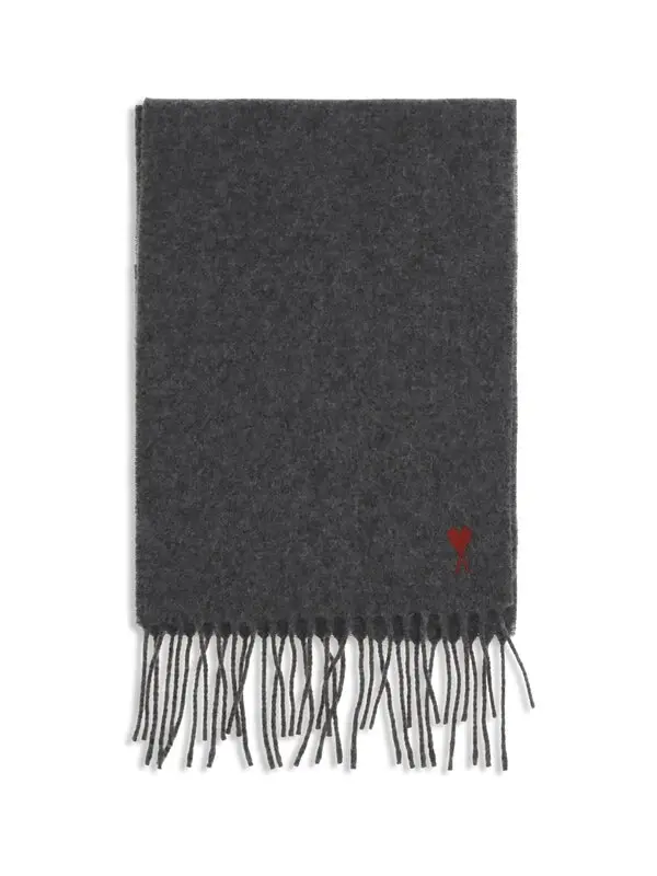 AMI Paris Quota De Coeur Wool Scarf - Gray