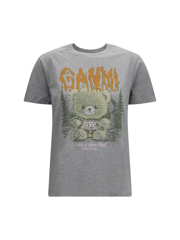 GANNI Teddy Forest Cotton T-shirt - Gray