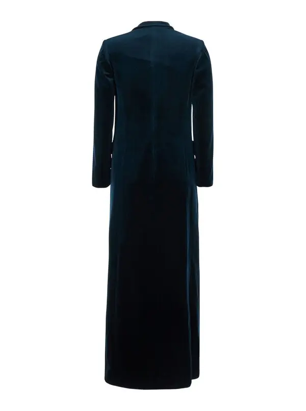LEPLAIN Blue Long Double-breasted Coat With Peak Revers In Velvet For