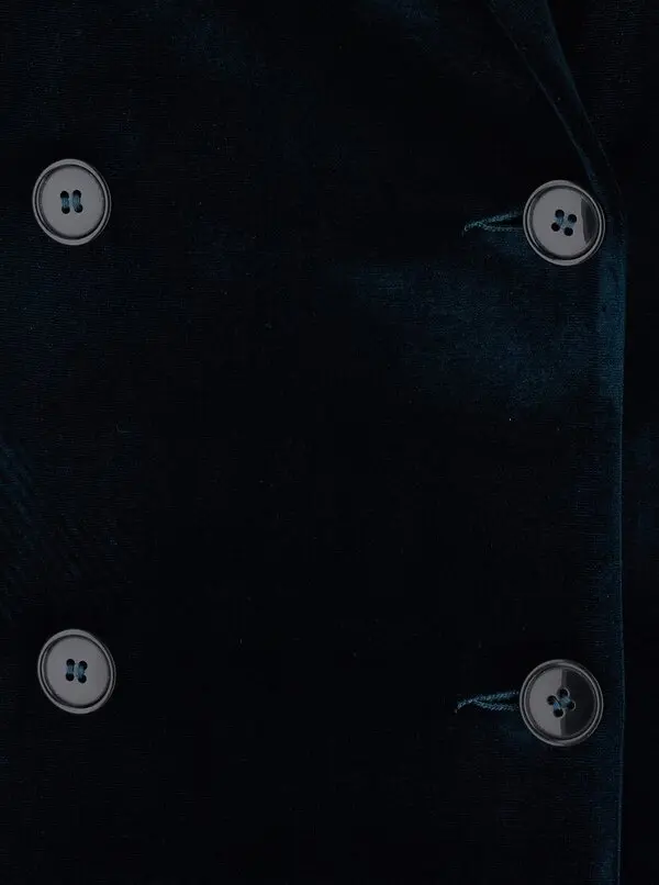 LEPLAIN Blue Long Double-breasted Coat With Peak Revers In Velvet For