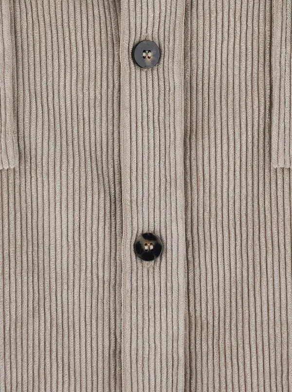 LEPLAIN Grey Shirt With Classic Collar And Two Patch Pockets On The Front In Corduroy For