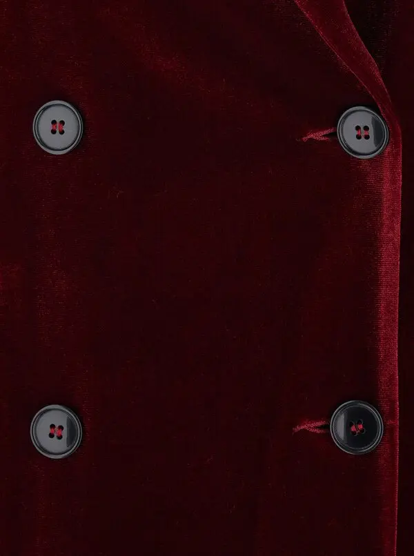 LEPLAIN Bordeaux Long Double-breasted Coat With Peak Revers In Velvet For