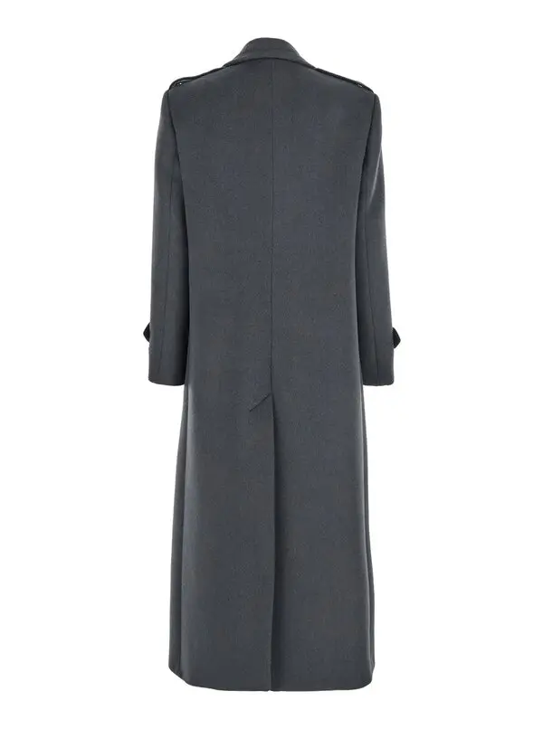 LEPLAIN Grey Double-breasted Coat With Wide Notched Revers In Wool