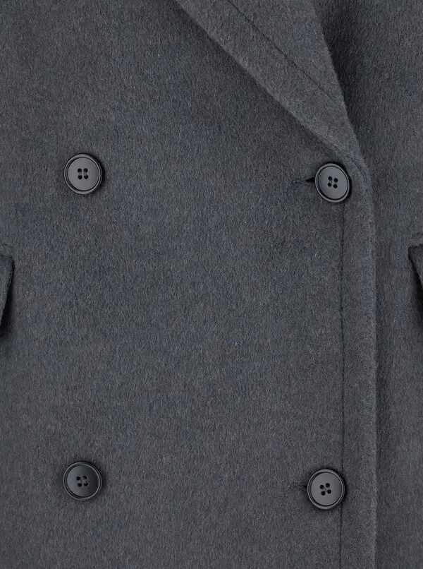 LEPLAIN Grey Double-breasted Coat With Wide Notched Revers In Wool