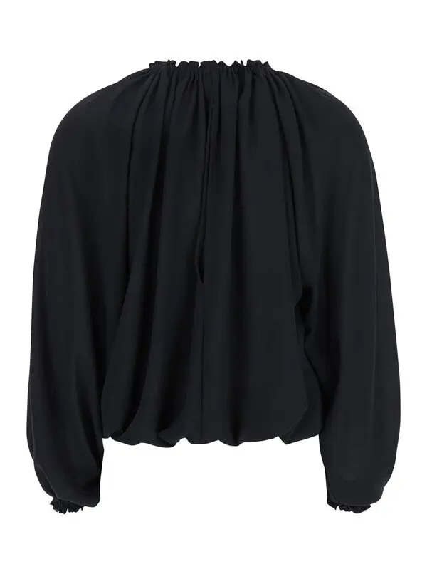 LEPLAIN Black Top With Dropped Shoulders And Curlsin Fabric
