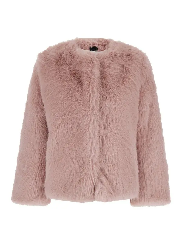 LEPLAIN Pink Crewneck Fur Jacket With Concealed Front Closure In Ecofur - Multicolor