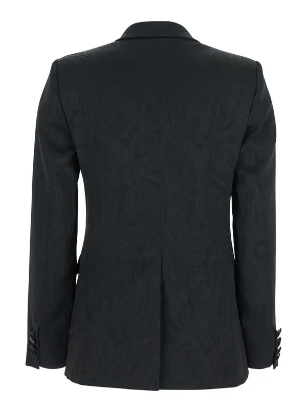 LEPLAIN Black Double-breasted Jacket With Damask Effect In Wool