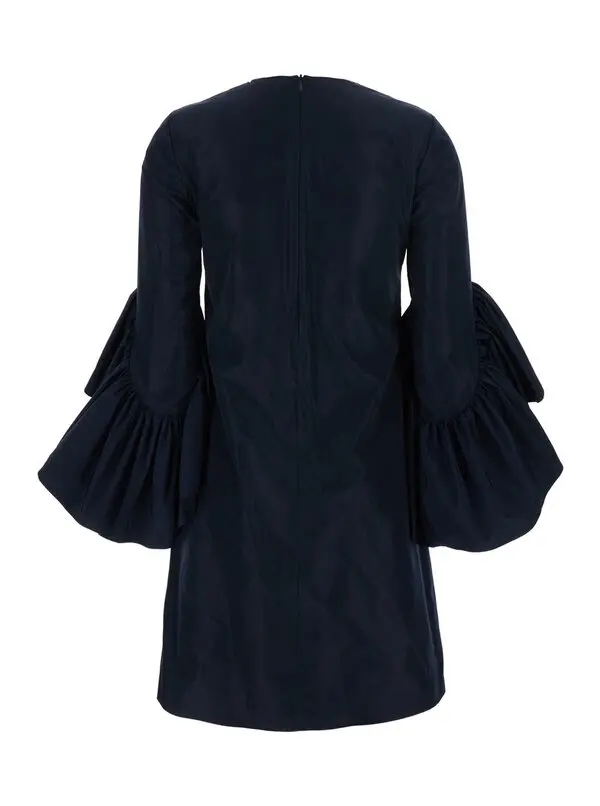 LEPLAIN Blue Crew Neck Dress With Flared Draped Sleeves For