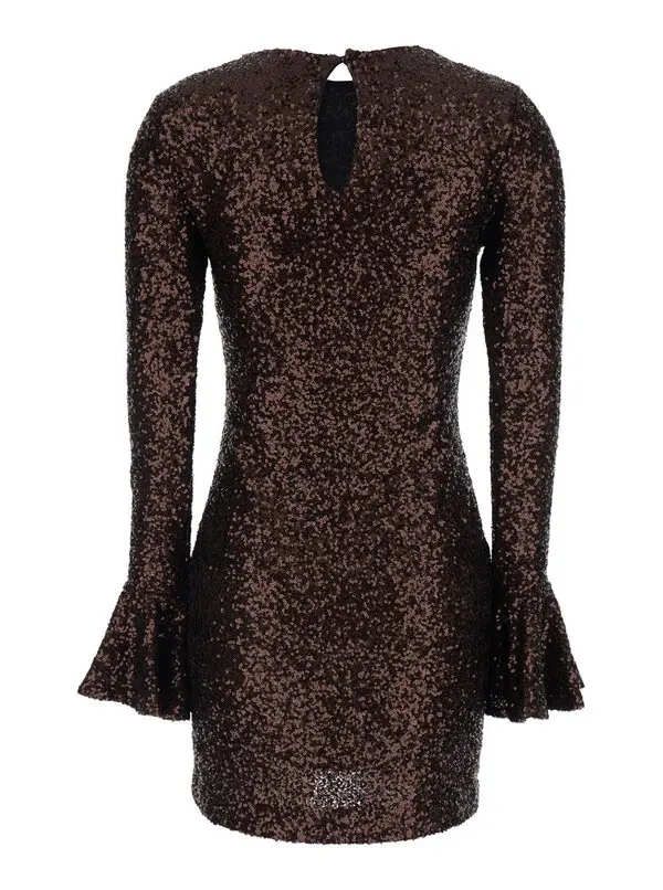 LEPLAIN Brown Dress With Round Neck And All-over Applied Sequins In Fabric For