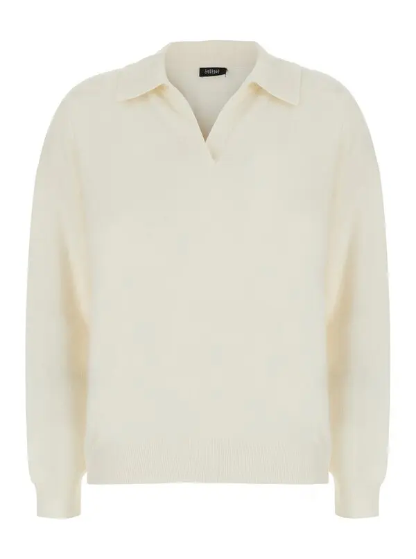 LEPLAIN V-neck Polo Collar Sweater In Cashmere - White