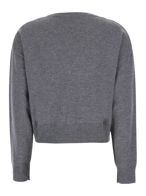 LEPLAIN Grey Cropped Crewneck Sweater With Ribbed Edges In Cashmere For
