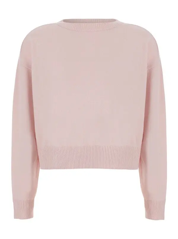 LEPLAIN Cropped Crewneck Sweater With Ribbed Trims In Cashmere - Pink