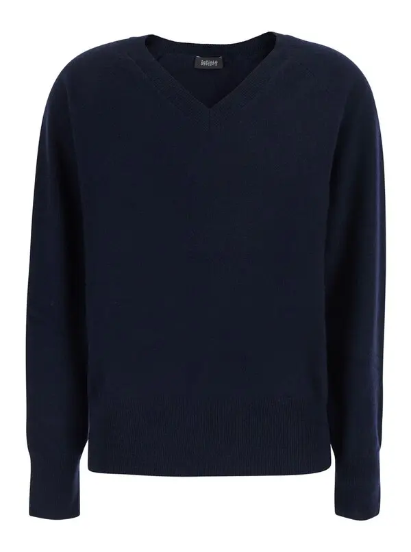 LEPLAIN Blue Sweater With V Neck In Cashmere For