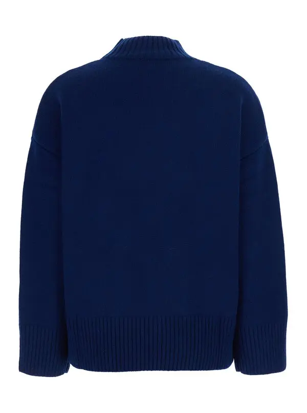 LEPLAIN Blue Sweater With Mock Neck And Dropped Shoulders In Cashmere For