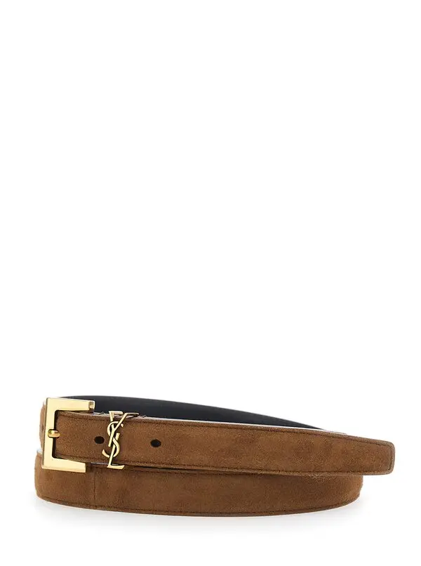 Saint Laurent Belt With Cassandre Buckle Closure In Suede For