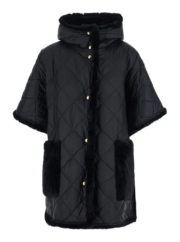 Moncler Black Hooded Cape With Logo Patch On The Sleeve In Tech Fabric For - Multicolor