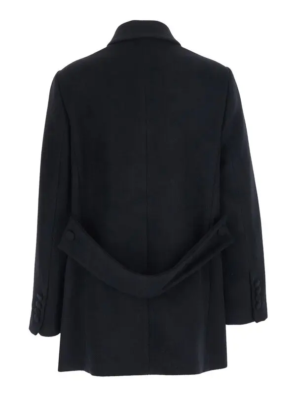 LEPLAIN Short Coat With Halfbelt And Classic Collar In Wool Blend For