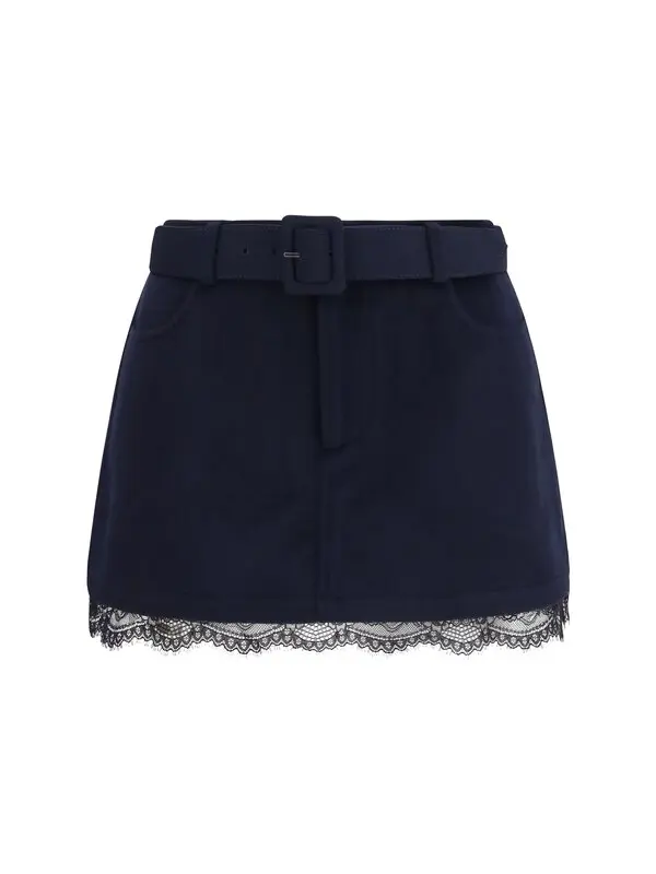 SELF-PORTRAIT Wool Shorts With Lace - Blue