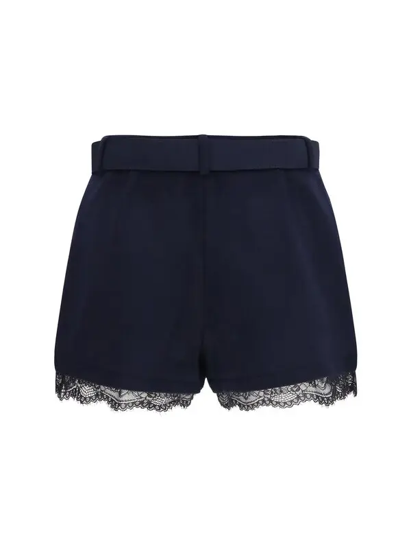SELF-PORTRAIT Wool Shorts With Lace - Blue