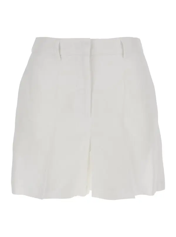 LEPLAIN White Linen Shorts With Belt Loops