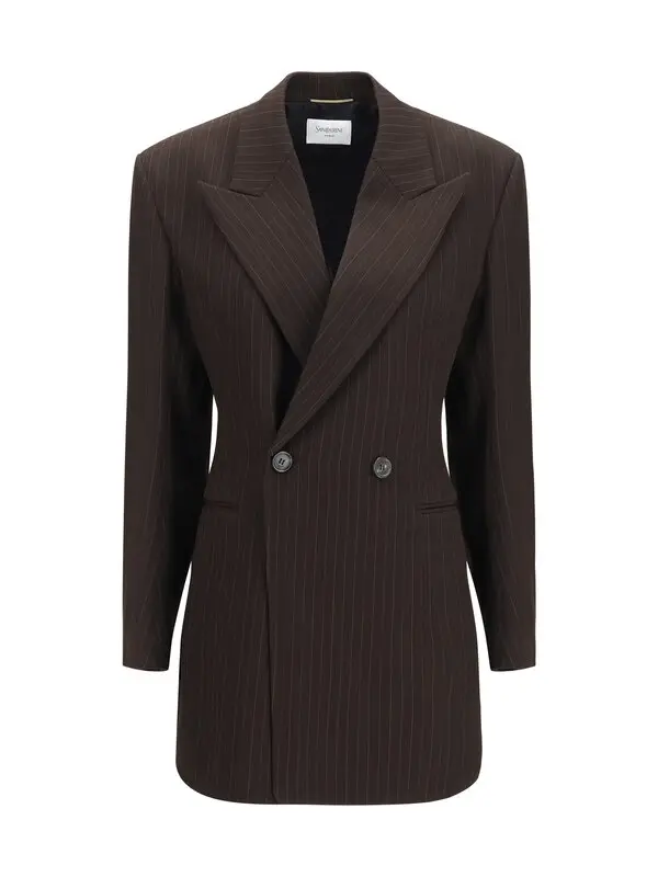 Saint Laurent Double-breasted Pinstripe Mélange Wool Jacket - Brown
