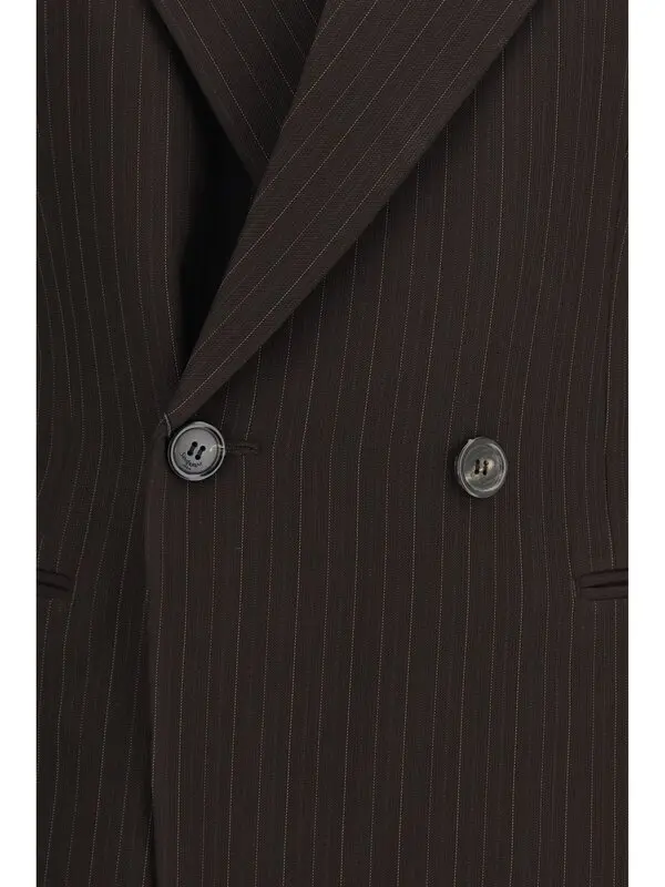 Saint Laurent Double-breasted Pinstripe Mélange Wool Jacket