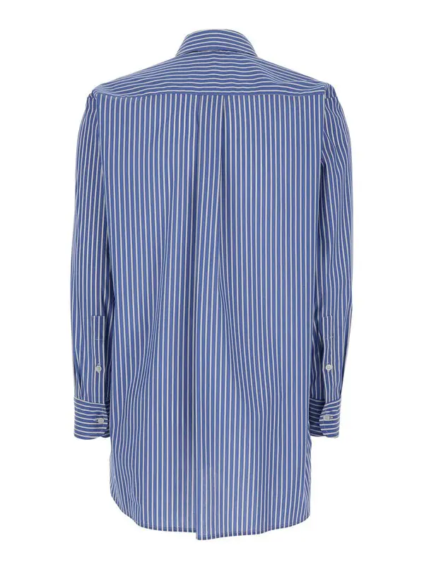 LEPLAIN Shirt With Classic Collar And All-over Striped Pattern In Blue Cotton For