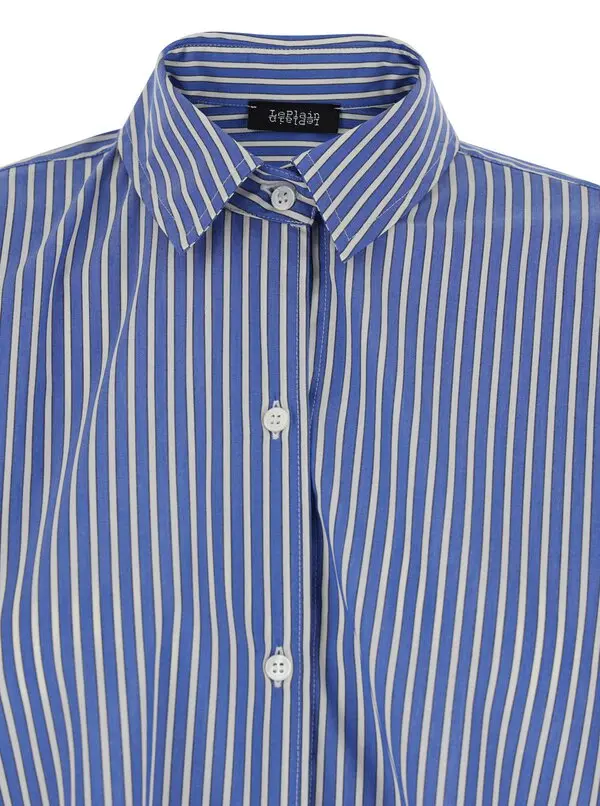 LEPLAIN Shirt With Classic Collar And All-over Striped Pattern In Blue Cotton For