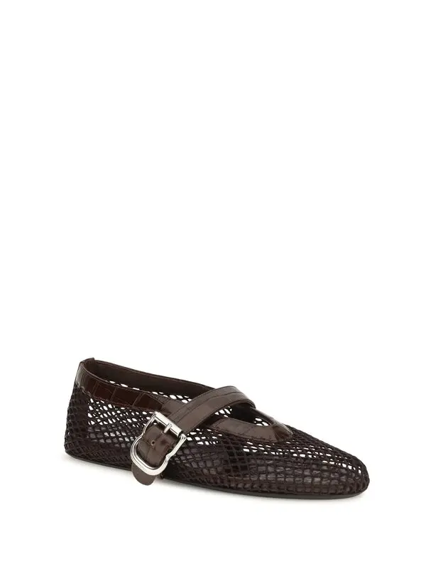 Alaïa Mesh And Crocodile-print Leather Ballerinas