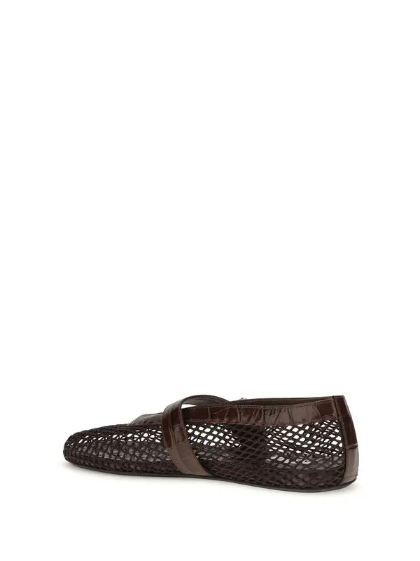 Alaïa Mesh And Crocodile-print Leather Ballerinas
