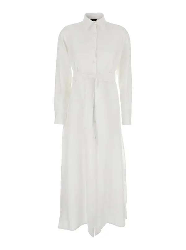 LEPLAIN Dress With Classic Collar And Adjustable Belt In Linen For