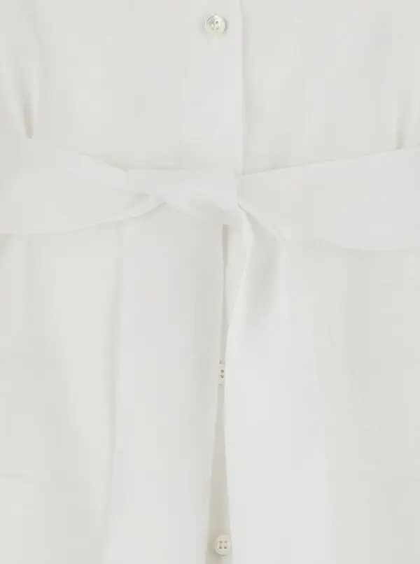 LEPLAIN Dress With Classic Collar And Adjustable Belt In Linen For