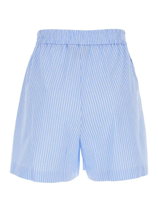 LEPLAIN Light Blue Shorts With Striped Motif In Cotton Blend