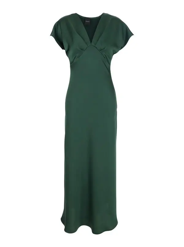 LEPLAIN Green Long Dress With V-neck And Ruffles On The Front In Tech Fabric