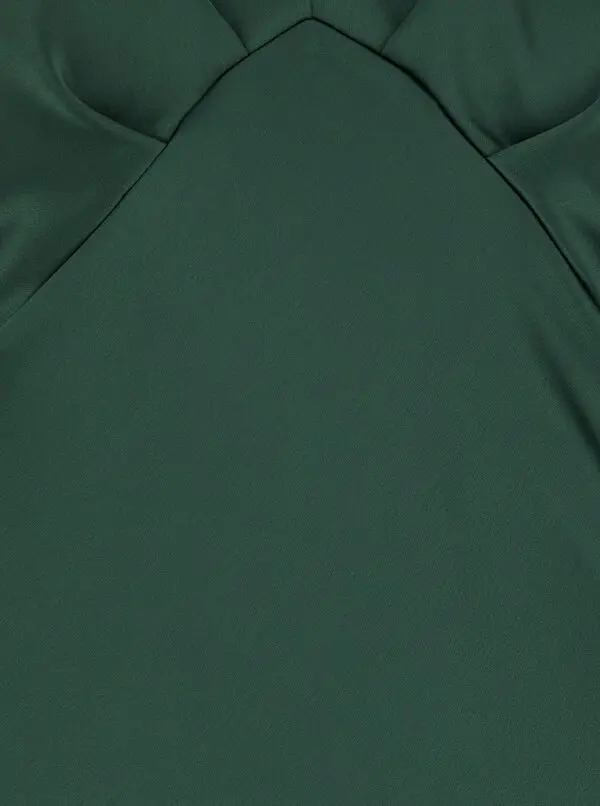LEPLAIN Green Long Dress With V-neck And Ruffles On The Front In Tech Fabric