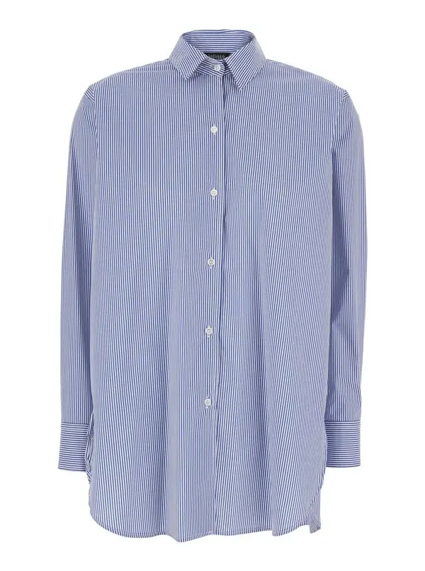 LEPLAIN Shirt With Striped Motif And Classic Collar In Blue Fabric For