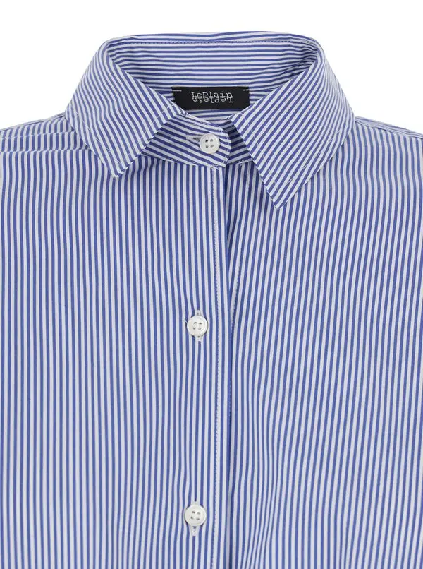 LEPLAIN Shirt With Striped Motif And Classic Collar In Blue Fabric For