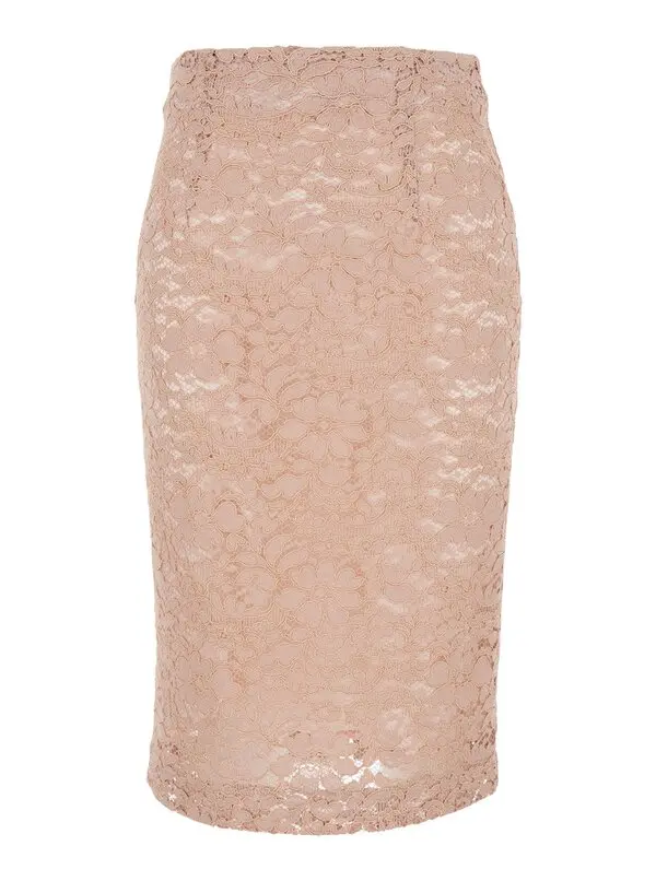 LEPLAIN Midi Skirt With Lace Design And Vent On The Back In Fabric - Pink