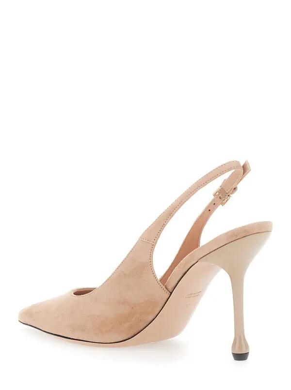 LEPLAIN Pointed Toe Pumps With Adjustable Strap In Pink Suede For