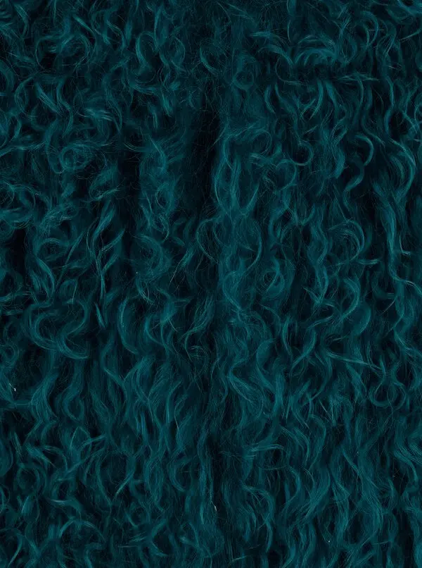 LEPLAIN Petrol Blue Short Jacket With Hidden Closure On The Front In Fur For