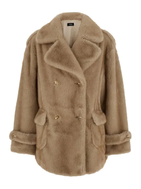 LEPLAIN Beige Overcoat With Wide Lapels In Eco-fur For