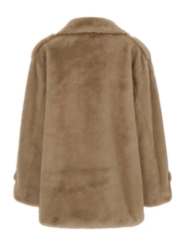 LEPLAIN Beige Overcoat With Wide Lapels In Eco-fur For