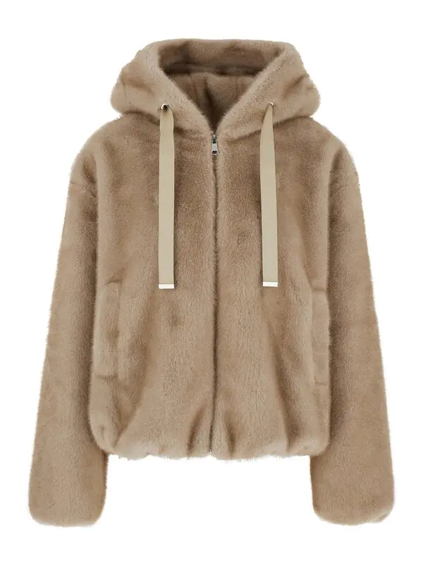 LEPLAIN Beige Shearling With Zip Closure And Drawstring Hood In Eco-fur For - Cream