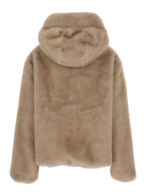 LEPLAIN Beige Shearling With Zip Closure And Drawstring Hood In Eco-fur For