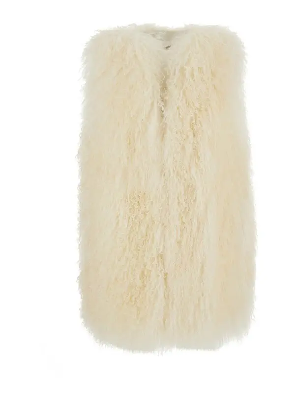 LEPLAIN Beige Fur Jacket With Sleeveless Design In Fur For