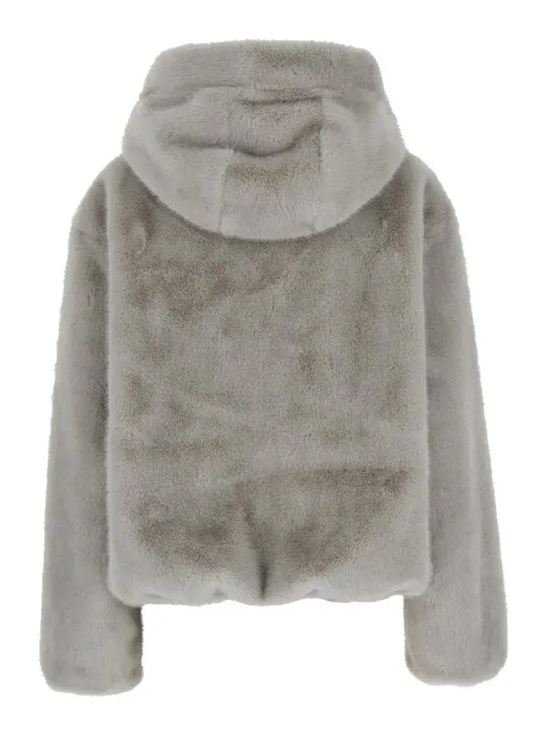 LEPLAIN Grey Shearling With Zip Closure And Drawstring Hood In Eco-fur For