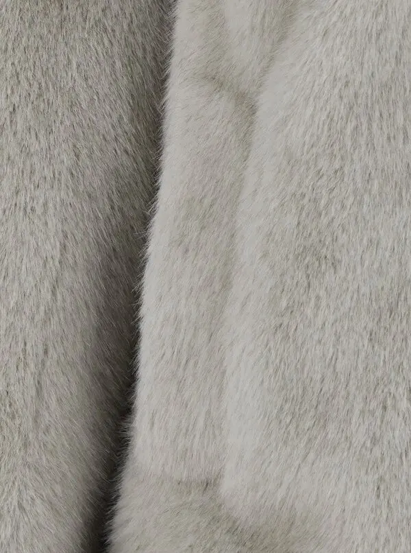 LEPLAIN Grey Shearling With Zip Closure And Drawstring Hood In Eco-fur For