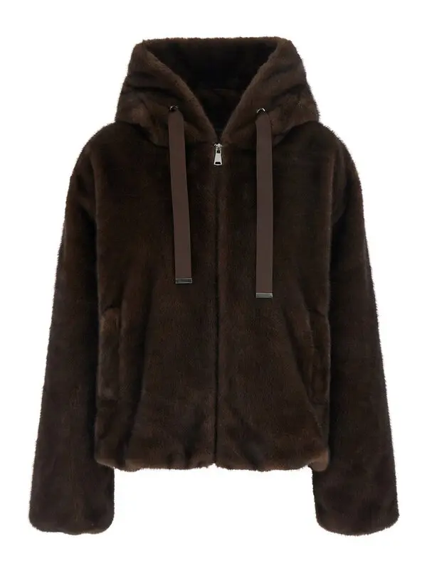 LEPLAIN Shearling With Zip Closure And Drawstring Hood In Eco-fur For