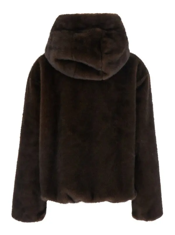 LEPLAIN Shearling With Zip Closure And Drawstring Hood In Eco-fur For