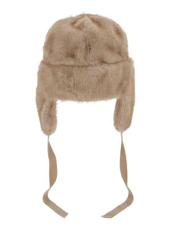 LEPLAIN Beige Beanie With Adjustable Drawstring In Fur For